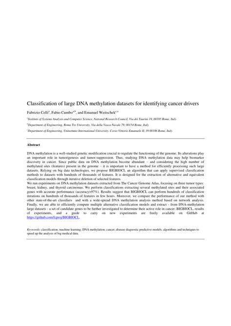 Pdf Classification Of Large Dna Methylation Datasets For Identifying