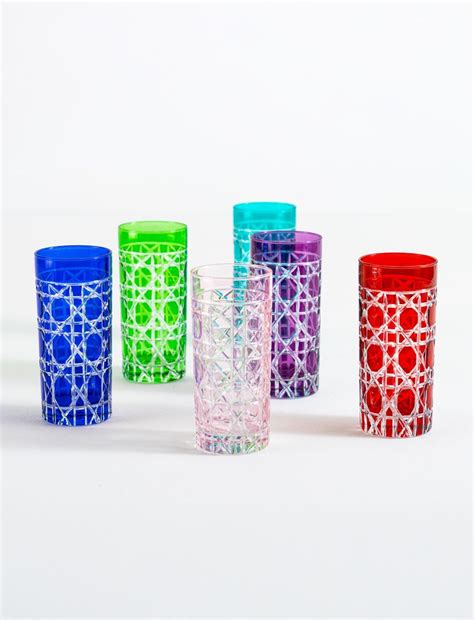 Colorful Cut Glass Drinking Glasses Set Of 6 Colorful Beverage