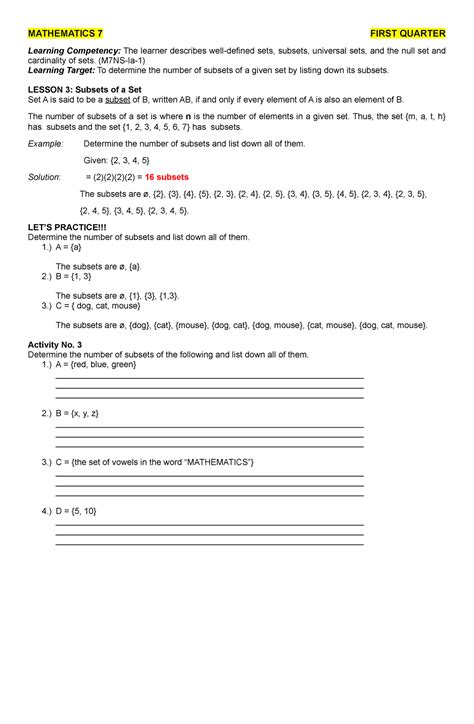 Math7 First Quarter Lesson 3 Mathematics 7 First Quarter Learning