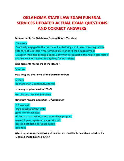 Oklahoma State Law Exam Funeral Services Updated Actual Exam Questions