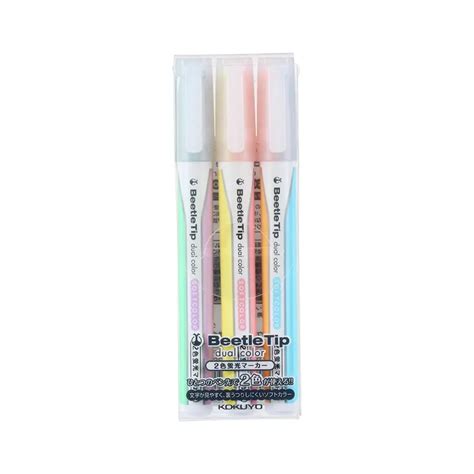 Kokuyo Beetle Tip Dual Color Highlighter Set Of 3 Soft Color