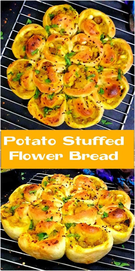 Spiced Potato Stuffed Flower Bread Savoury Flower Shaped Bun Potato