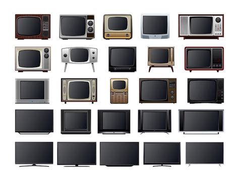 다른 시대의 Tv 컬렉션입니다 Tv 모니터의 사실적인 삽화 프리미엄 벡터