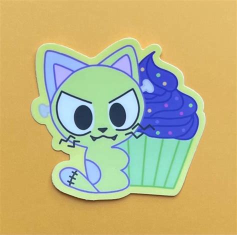 Monster Kitty Holding Cupcake Vinyl Sticker Etsy