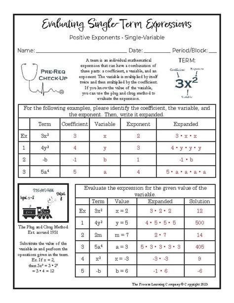 Evaluating Monomial Expressions Positive Exponent One Variable Algebra 1