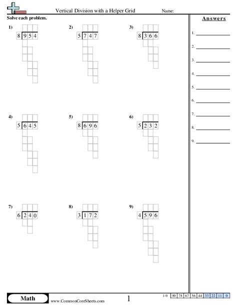 Vertical Division With A Helper Grid Worksheet Download Artofit