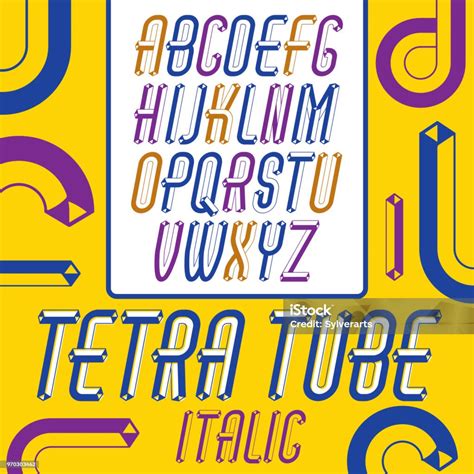 벡터 세련 된 빈티지 자본 영어 알파벳 편지 컬렉션입니다 펑키 기울임꼴 글꼴 압축 Typescript 예술 창조에 사용 될 수 있습니다 사면체 사면체 튜브 디자인을 사용