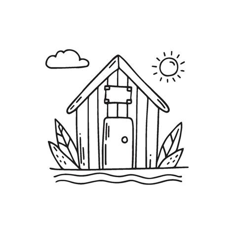 Simple Drawing Of A Beach Hut By The Water 50575314 Vector Art At Vecteezy