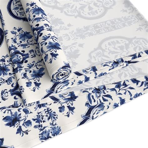 Beautiful Delft Blue Floral Design Table Runner Vintage Table Runner