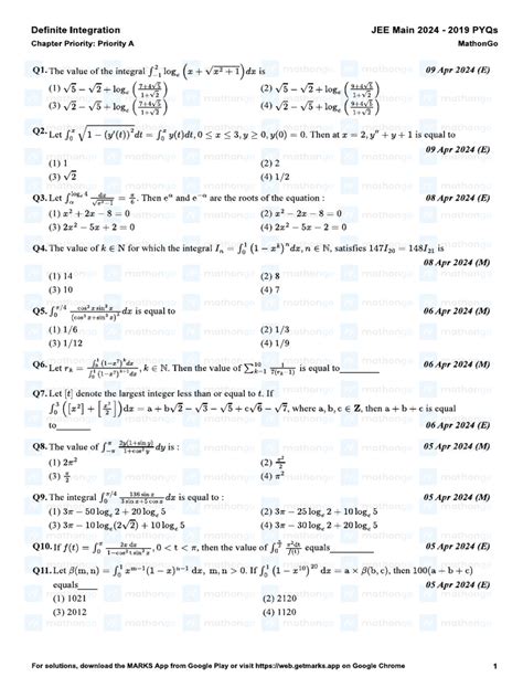 Definite Integration Pyq Pdf