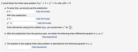 solved 1 point solve the initial value problem 2yy 5