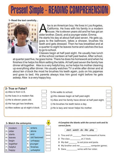 Present Simple Reading And Activities Reading Comprehension Texts