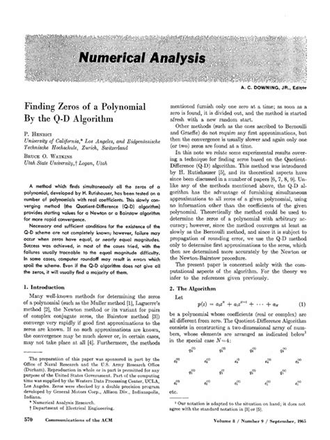 Finding Zeros Of A Polynomial By The Q D Algorithm Download Free Pdf Zero Of A Function