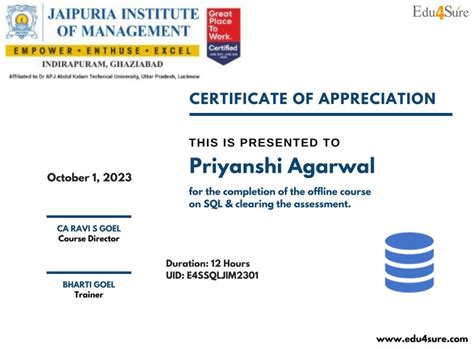 Completed Sql Certification Course Priyanshi Agarwal Posted On The