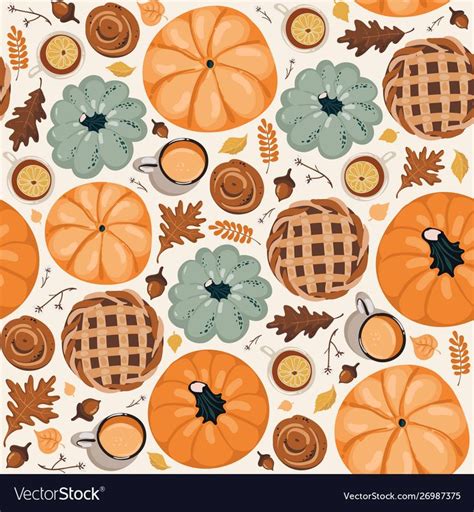 Autumn Pattern With Pumpkins And Leaves