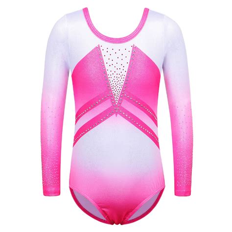 Baohulu Gradient Pink Gymnastics Leotard For Girls Sparkle Dance Clothes