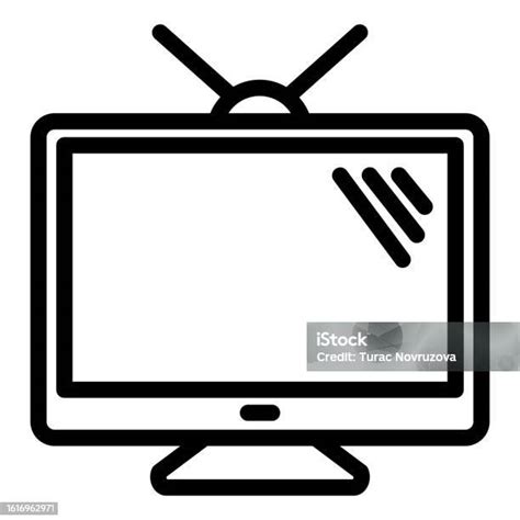 안테나 라인 아이콘이 있는 텔레비전 현대 Tv 모니터 기호 흰색 배경에 윤곽선 스타일 픽토그램 텔레비전 화면 기호 모바일 개념