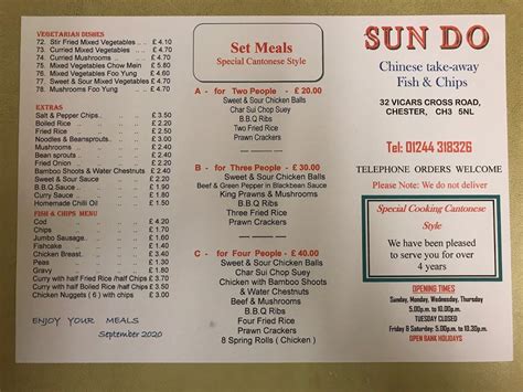 Menu At Sun Do Chinese Takeaway Fast Food Chester