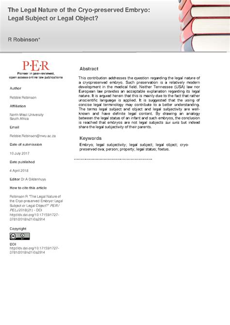 Legal Nature Of The Embryo Subject Or Object R Robinson Per Pelj 2018