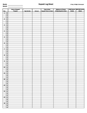 Deposit Log Sheet Blank Fillable Template Fill Out Print