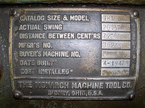 Photo Index Monarch Machine Tool Co Monarch 18 C