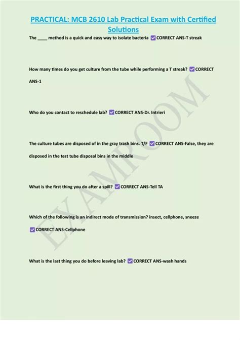 Practical Mcb 2610 Lab Practical Exam With Certified Solutions Mcb