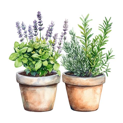 10 Printable Herbs In Pot Decor Watercolor Images Herbs In Pot Clip
