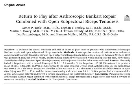Comment Return To Play After Arthroscopic Bankart Repair Open Subpec