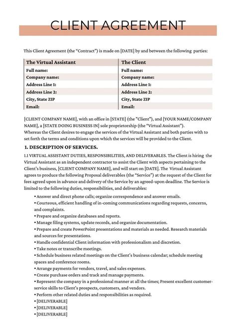Virtual Assistant Client Agreement Template