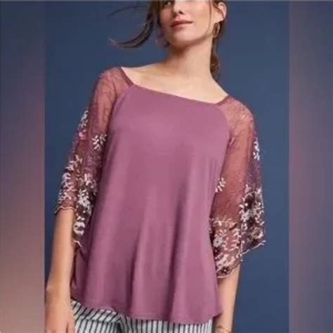 Akemi Kin Tops Akemi Kin Anthropologie Purple Lace Flutter Sleeve