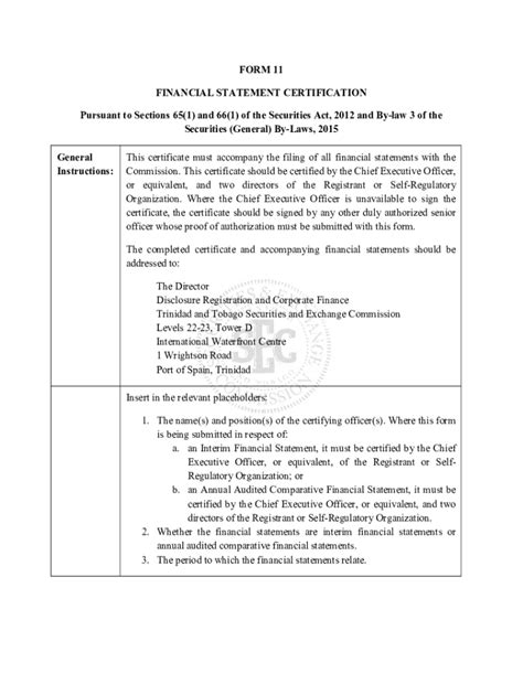 Fillable Online Form 11 Financial Statement Certification Fax Email