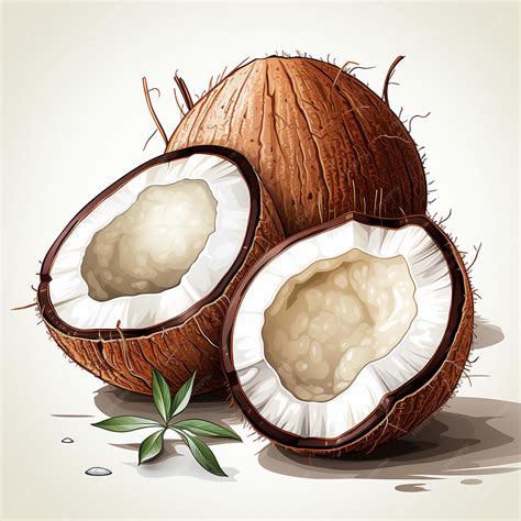 Premium Vector Vector Coconut Illustration Tropical Food Background Design Isolated Coco Leaf