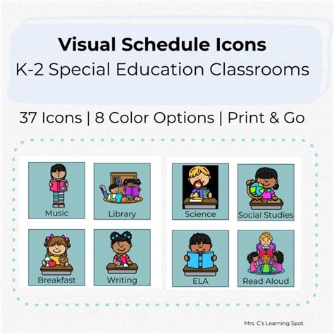 Visual Schedule Icons Print And Go Color Coded Special Education