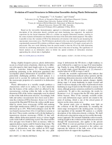 Pdf Evolution Of Fractal Structures In Dislocation Ensembles During