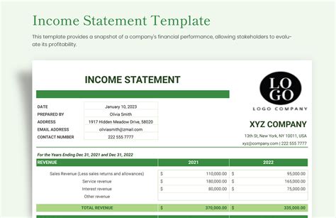 Sample Income Statement Template