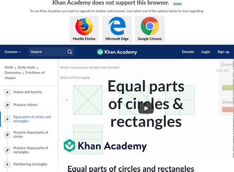 Khan Academy Equal Parts Of Circles And Rectangles Instructional Video For 1st 2nd Grade