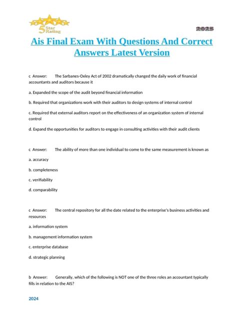 ais final exam with questions and correct answers latest version ais