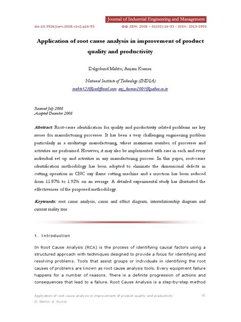 Application Of Root Cause Analysis In Improvement Of Product Quality