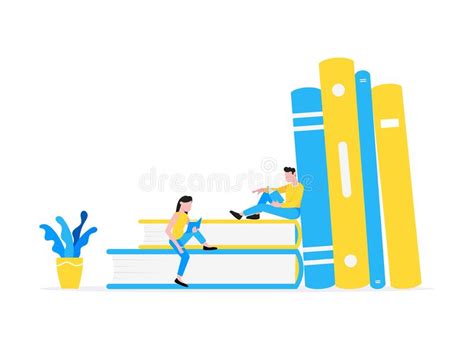Tiny Literature Fans Sitting On Big Books Flat Style Design Vector