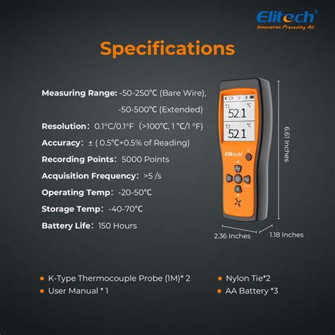 Elitech Dual Digital Thermocouple Temperature Thermometer With 2 K Typ