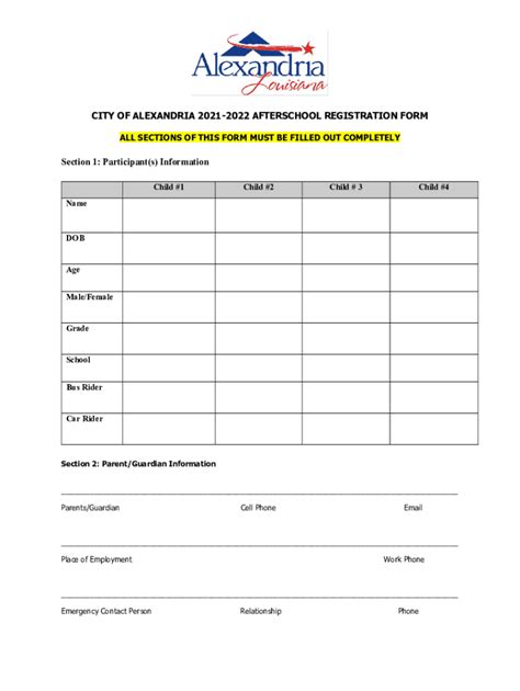 Fillable Online Recreation Program Registration Information Fax Email