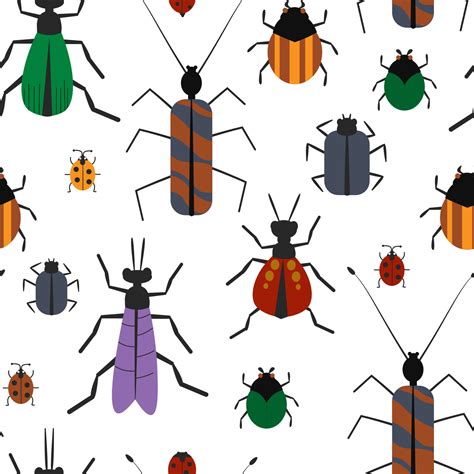 Seamless Pattern With Different Insects Abstract Beetles Of Different