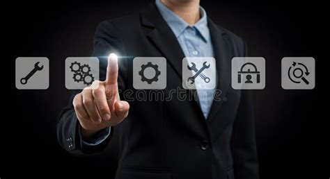 Businesswoman Selecting Settings Icon On Virtual Interface Technology