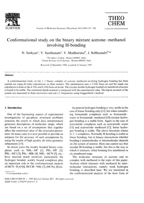 PDF Conformational Study On The Binary Mixture Acetone Methanol Involving H Bonding
