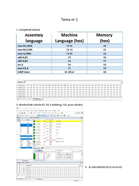 Assembly Language Machine Language Hex Memory Hex Tema Nr 1 Pdf