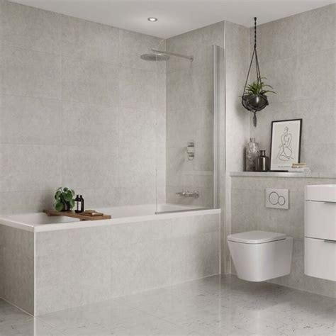 Multipanel Tile Effect White Mineral Tongue And Groove Hydrolock Shower