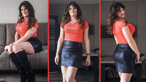 Sexy Crossdresser Girl Wearing A Tight Leather Skirt Youtube