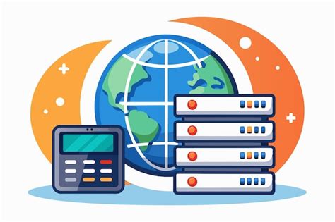 a globe is surrounded by servers and a computer representing global web