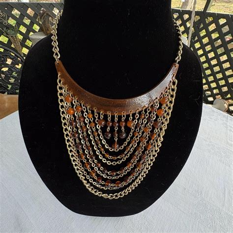 Vintage Emmons Tortoiseshell Lucite Collar Necklace Layered Gold Chain