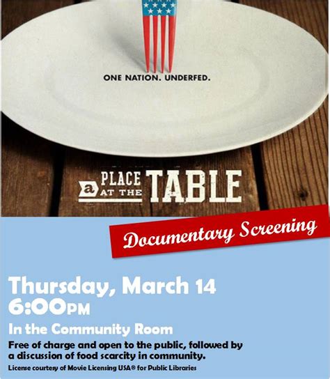 A Place At The Table” ~ Documentary Screening Carnegie Public Library